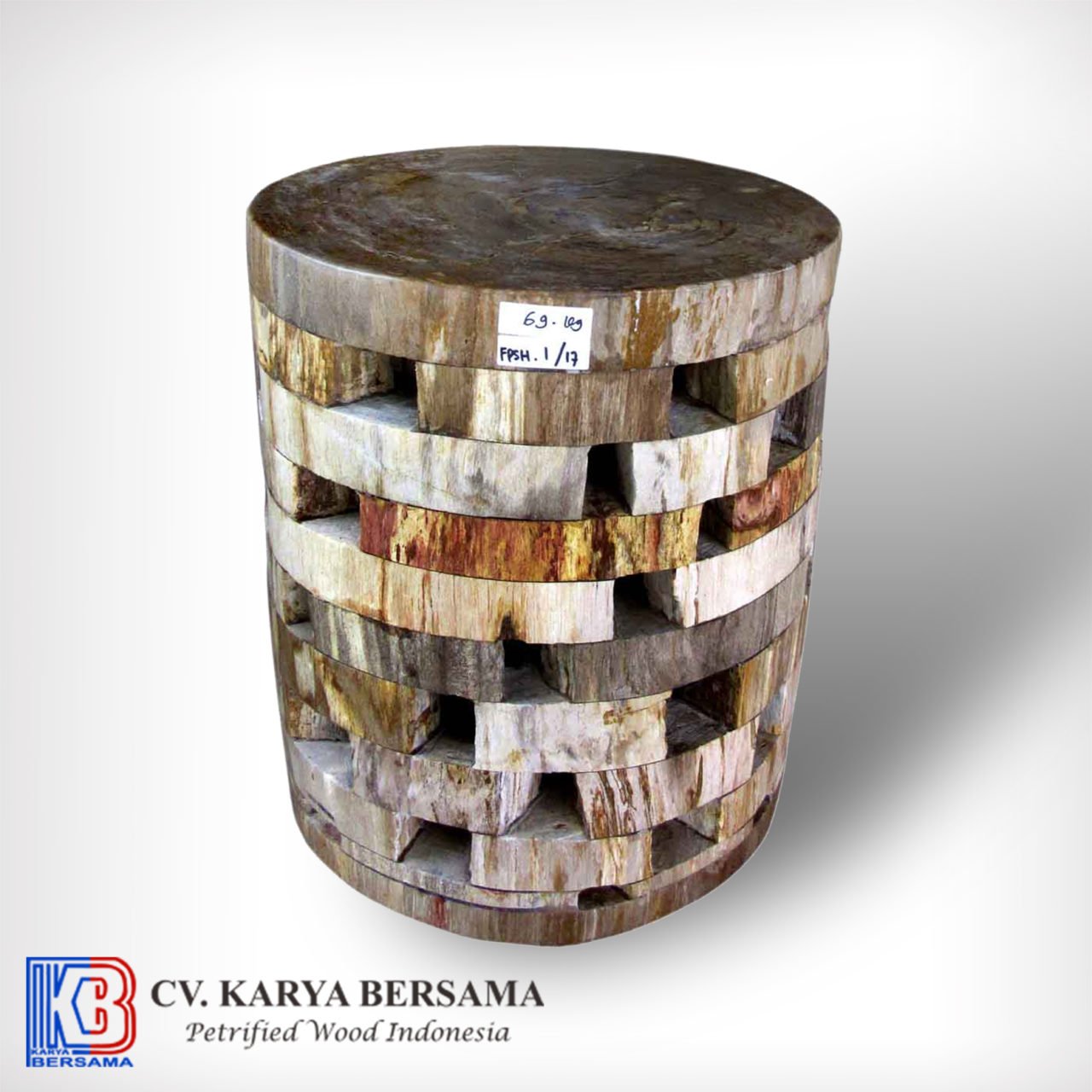 Petrified Wood Round Hollow Side Table - Karya Bersama